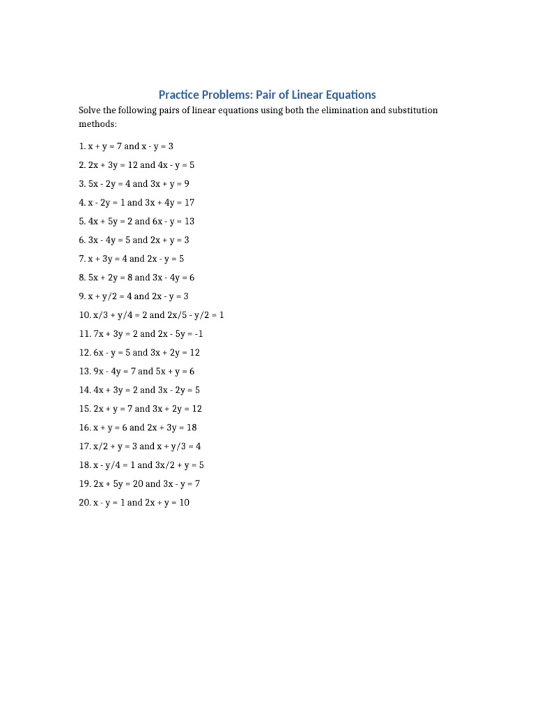 Practice Problems Linear Equations | PDF