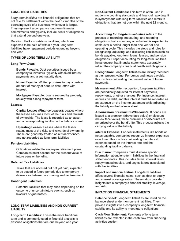 Long Term Liabilities | PDF | Debt | Interest