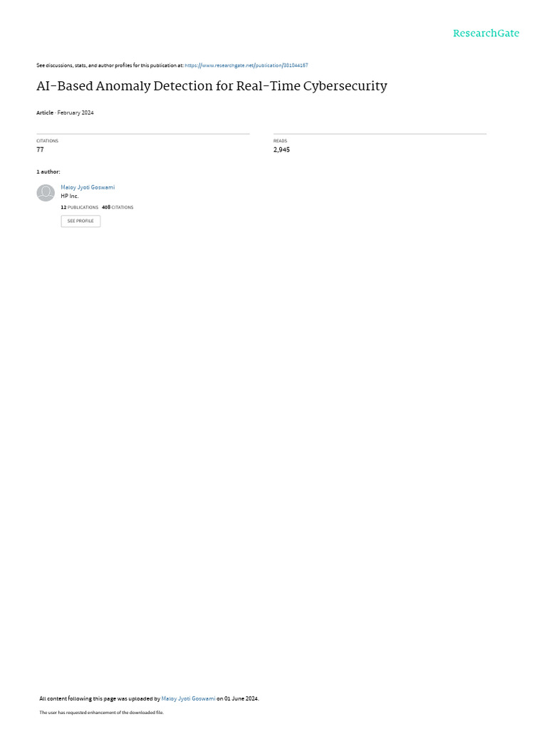 AI Based Anomaly Detection for Real Time Cybersecurity | PDF | Machine ...