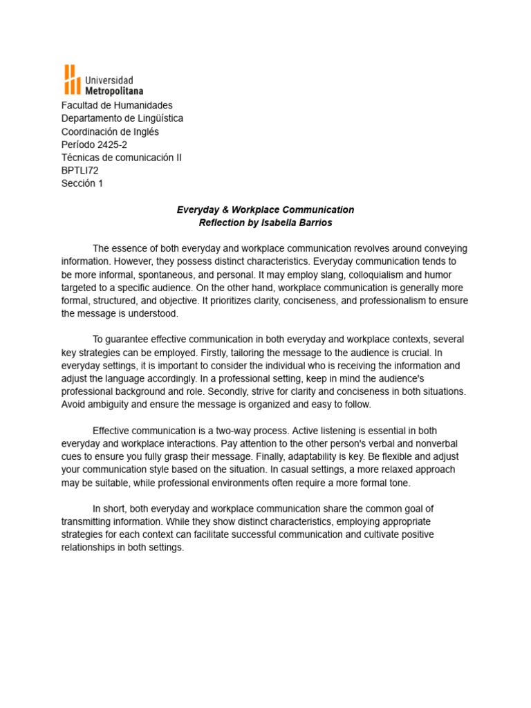 Isabella Barrios - Reflection Communication Techniques II | PDF ...