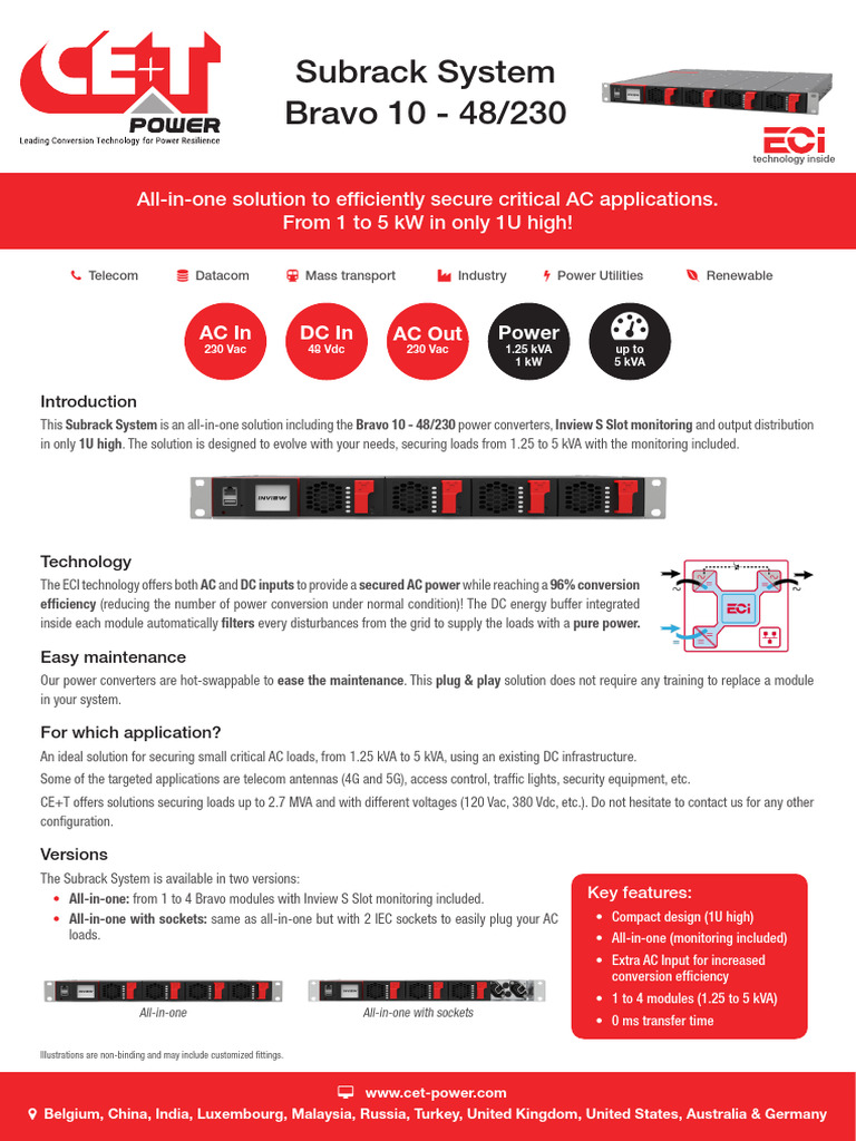 CET - Modular Inverter - Datasheet - Subrack System - Bravo 10 - 48-230 - EN - v1.0 | PDF ...