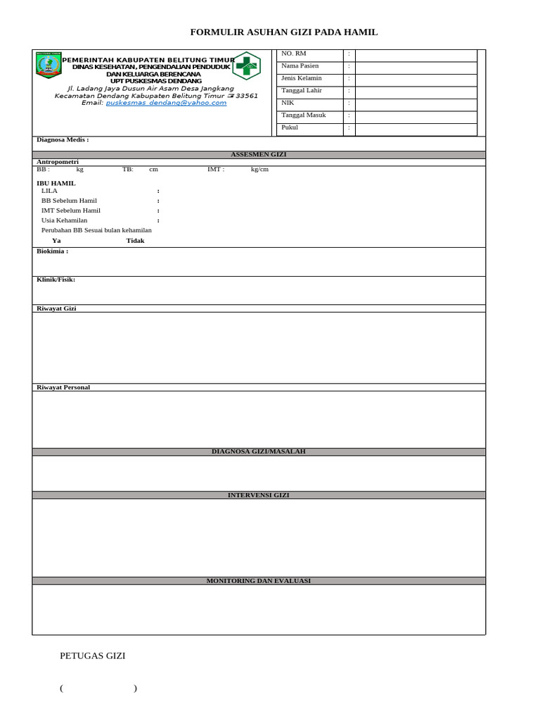 Formulir Asuhan Gizi Pada Bumil | PDF