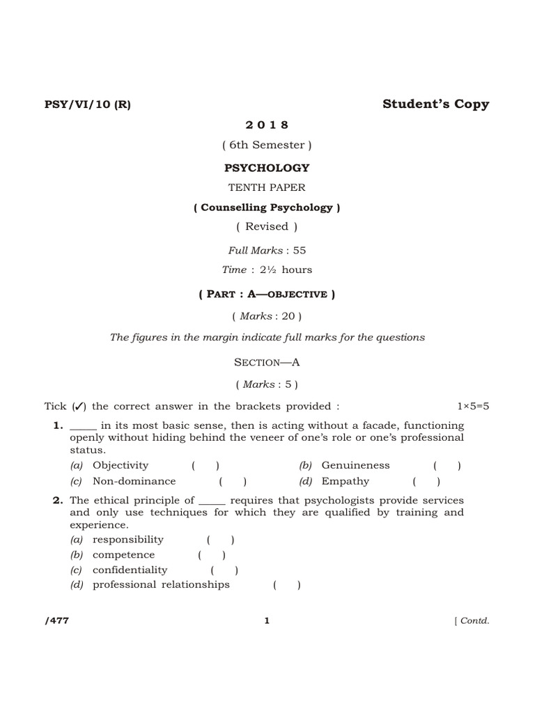 Counselling Past Papers | PDF | Psychological Concepts | Psychotherapy