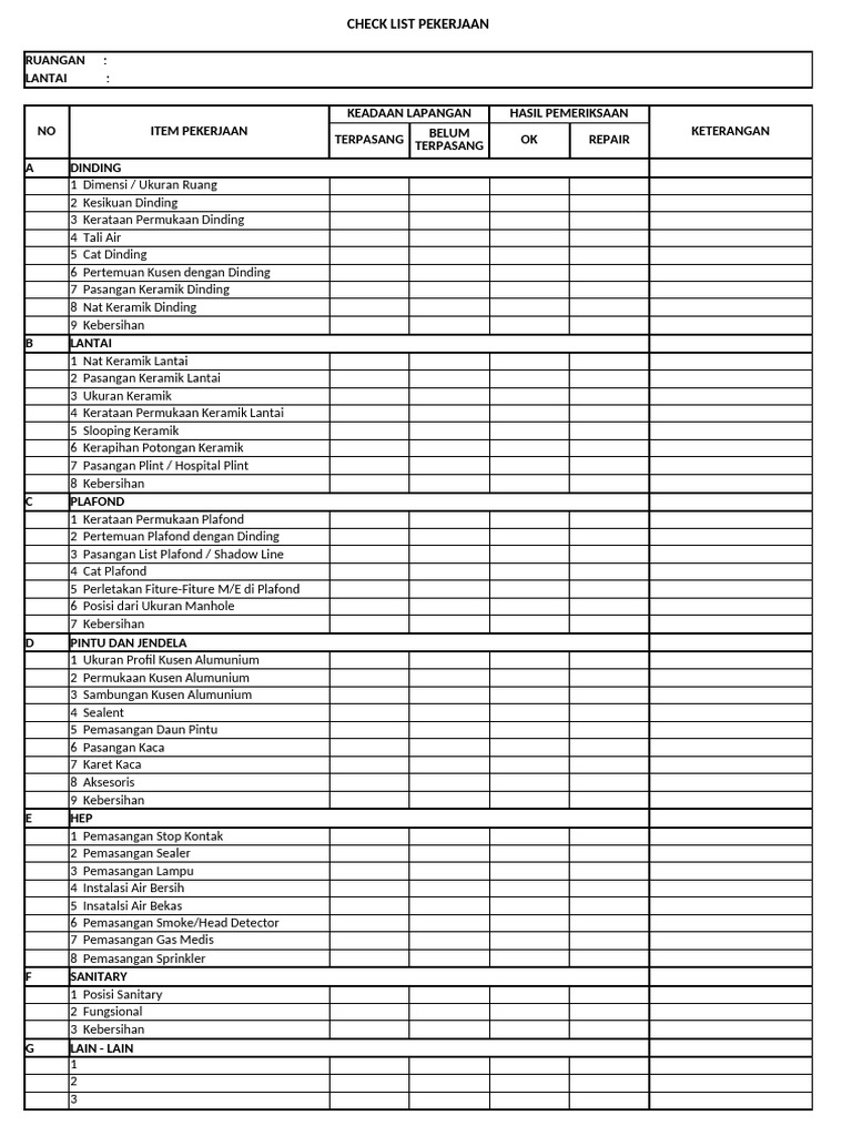 Checklist Pekerjaan Konstruksi Lengkap | PDF