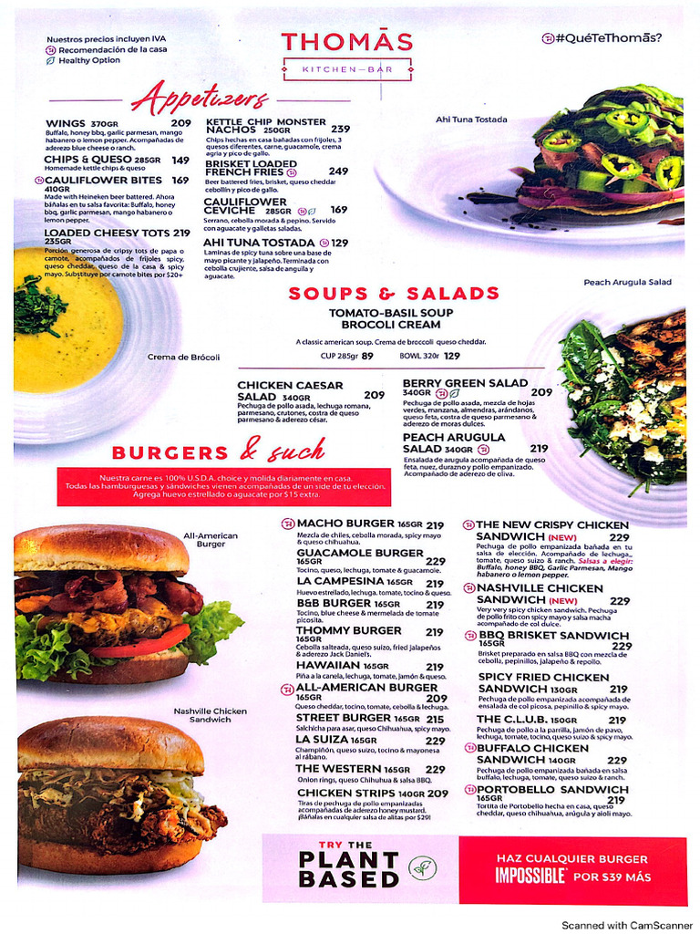Menú Thomas Kitchen-Bar | PDF