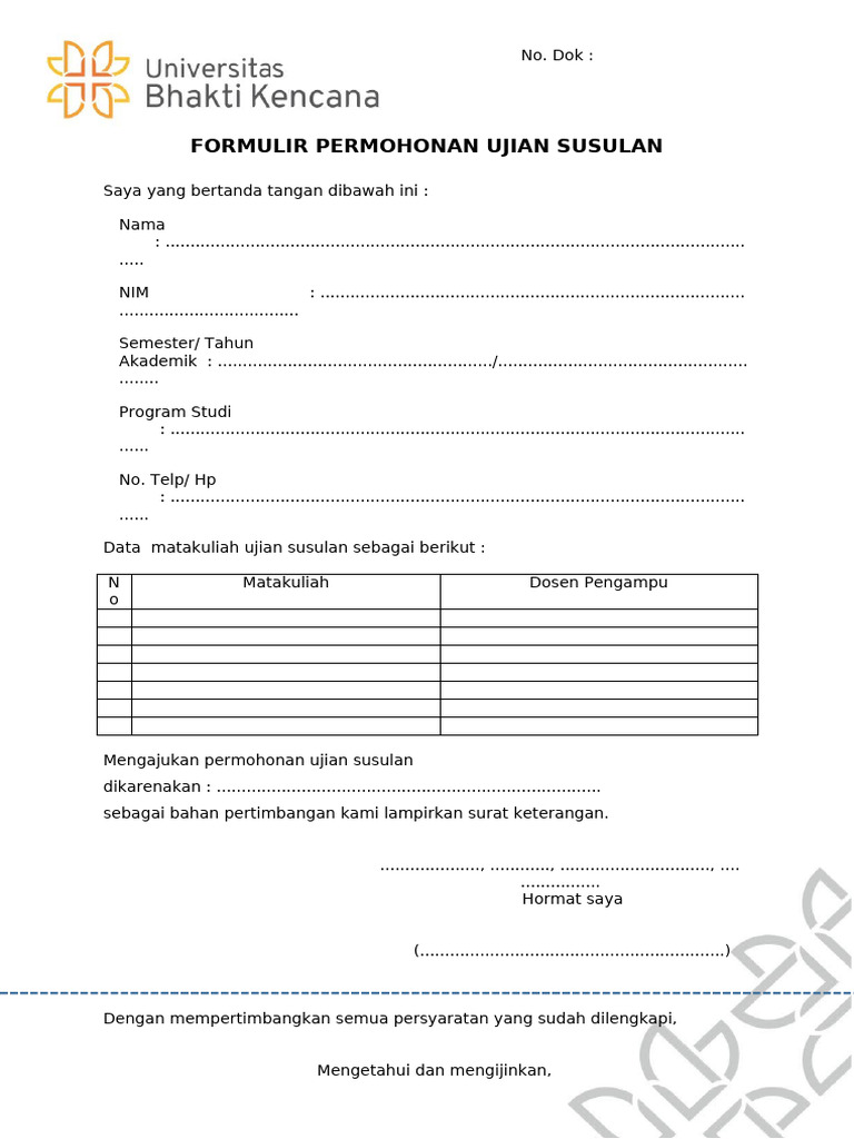 No. Dok - 02.58.00 FRM-02 AKD-SPMI Format Formulir Pendaftaran Ujian ...