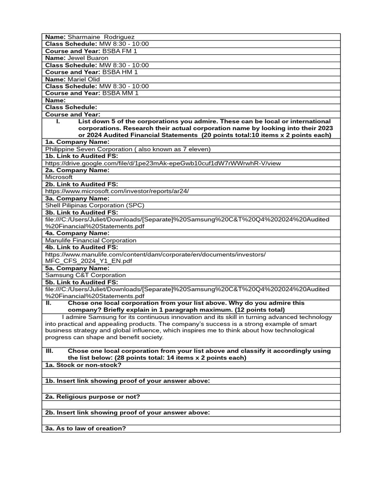 1207 Take Home Quiz Classification of Corporations | PDF | Corporations ...