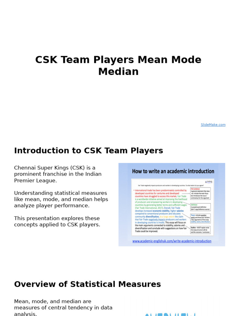 CSK Team Players Mean Mode Median | PDF | Mode (Statistics) | Mean
