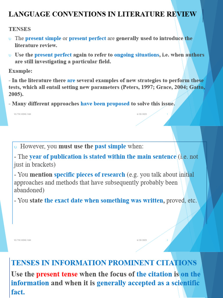 Language Conventions in Literature Review | PDF | Grammatical Tense ...