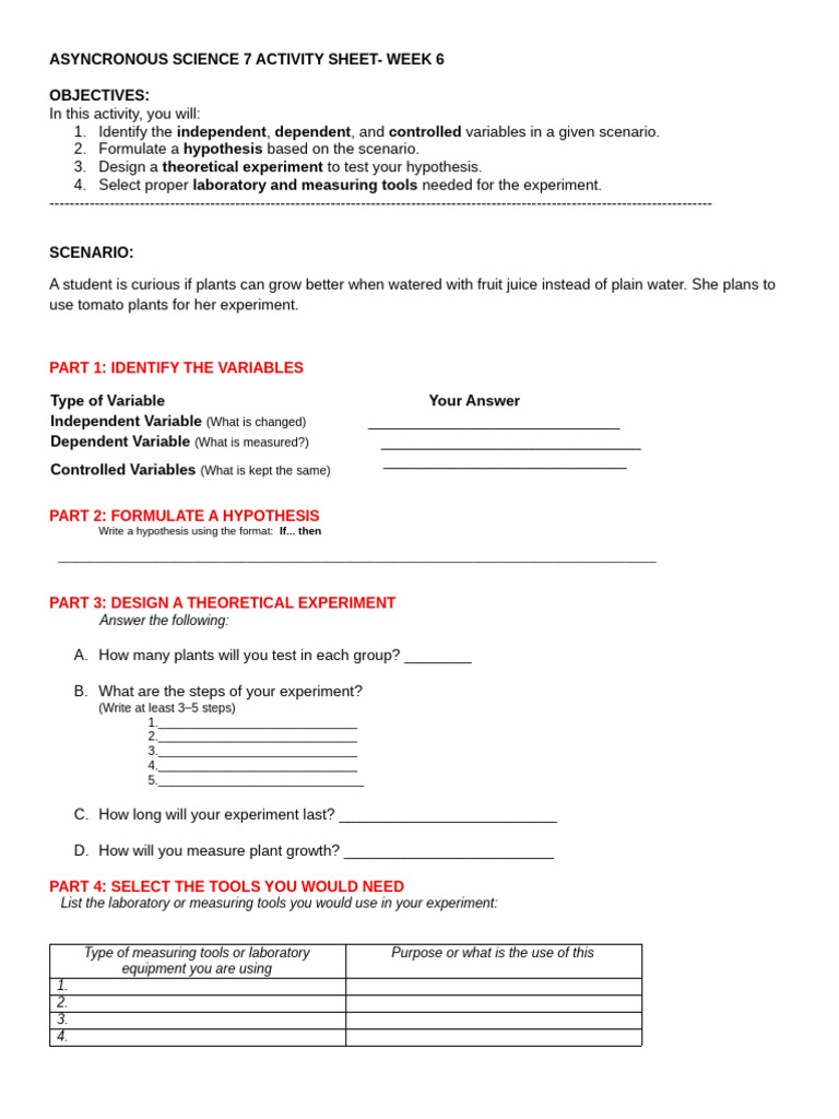 Variables in Plant Growth Experiment | PDF