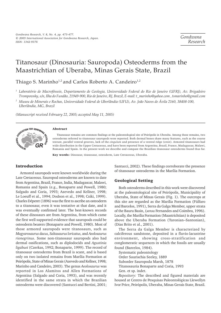 Titanosaur Osteoderms From | PDF | Dinosaurs | Taxa