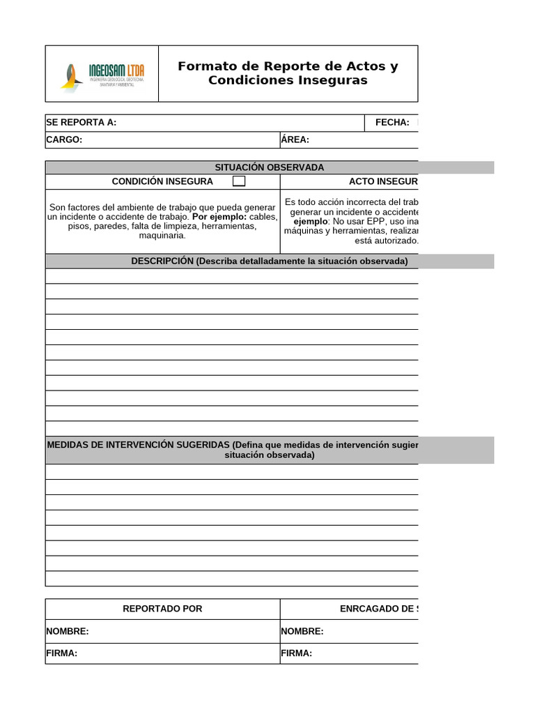 Formato Reporte de Actos y Condiciones Inseguras | PDF