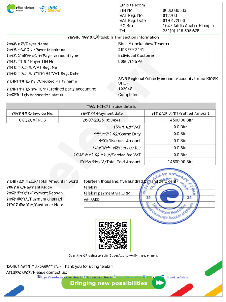 Telebirr - Telebirr Payment Via CRM | PDF