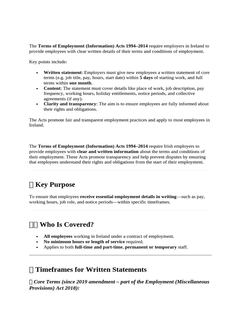 Employment Terms in Ireland Explained | PDF | Employment | Employee ...