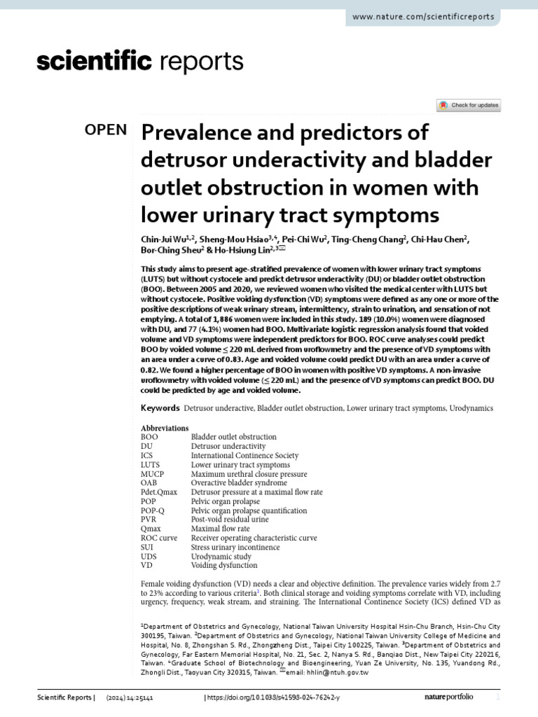 Prevalence and Predictors of Detrusor Underactivity and Bladder Outlet ...