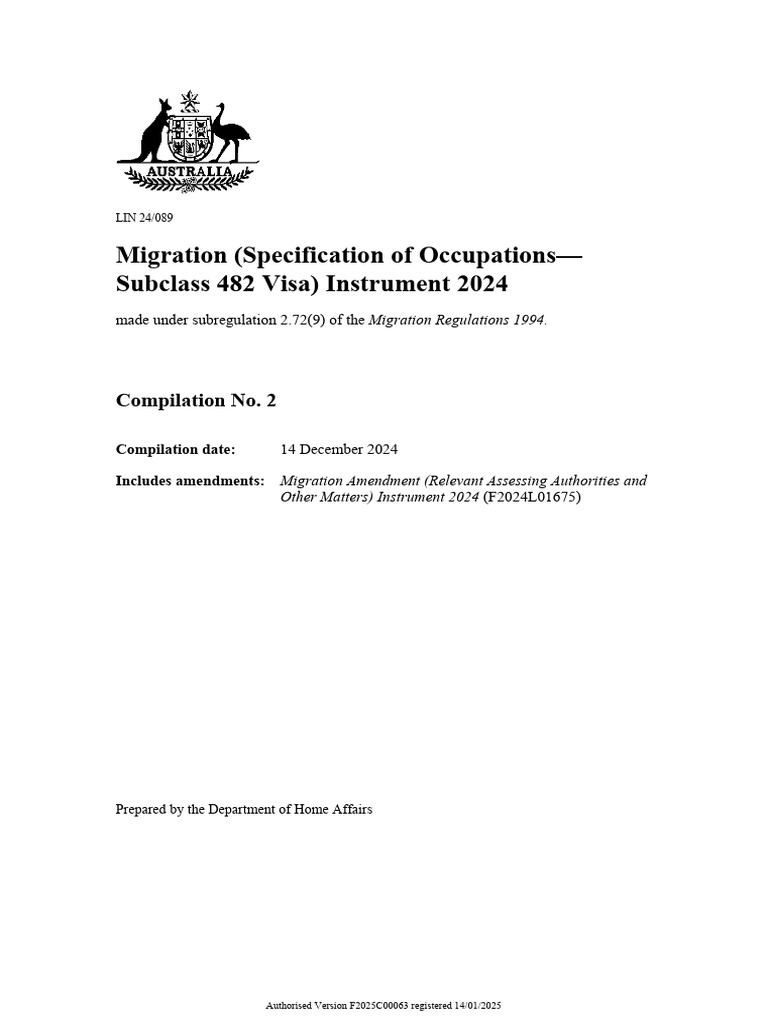 Migration (Specification of Occupations—Subclass 482 Visa) Instrument ...