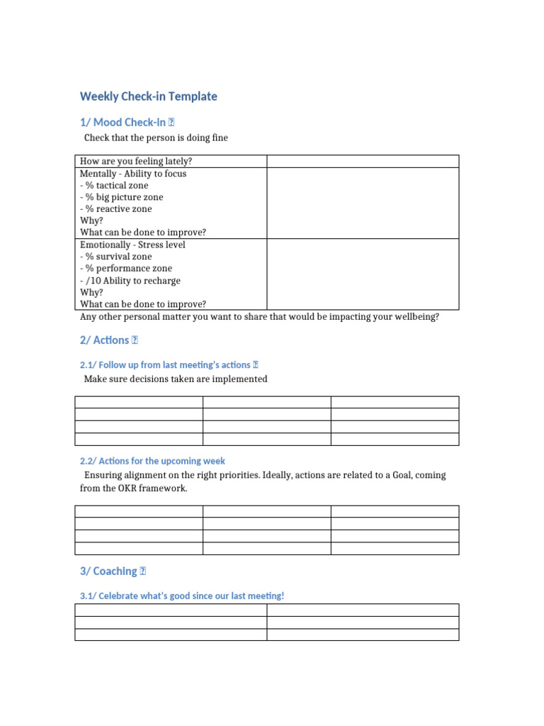 Weekly Checkin Template | PDF