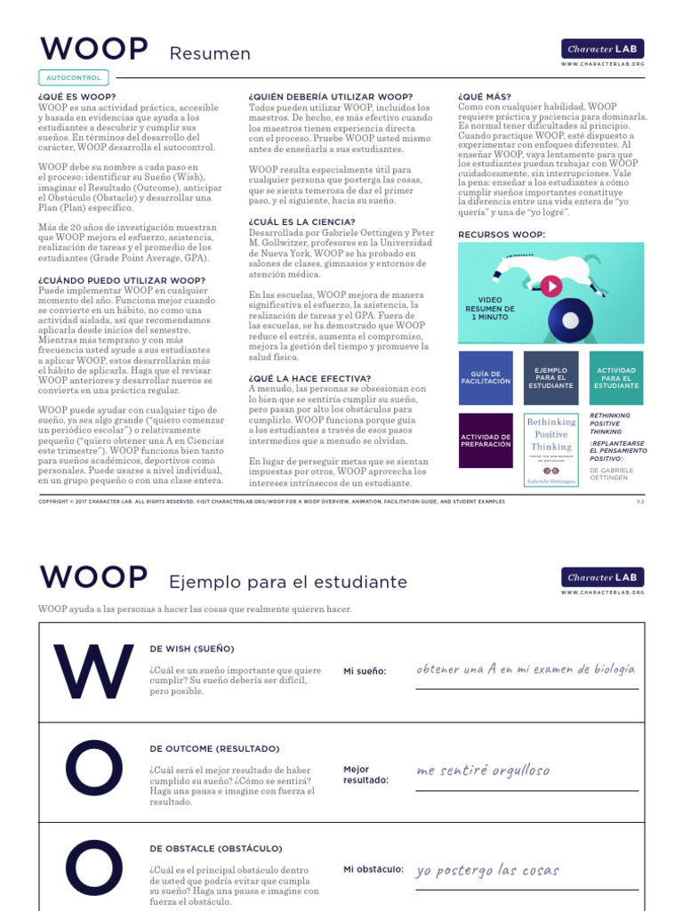 Character Lab WOOP Spanish | PDF | Ciencias del comportamiento | Sicología
