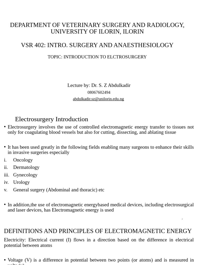Introduction to Electrosurgery Principles | PDF | Electrical ...
