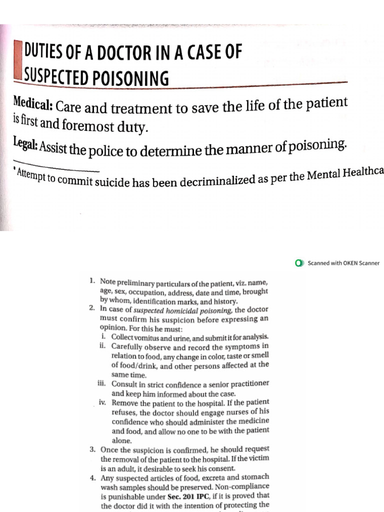 Duties of Doctor in Suspected Poisoning | PDF