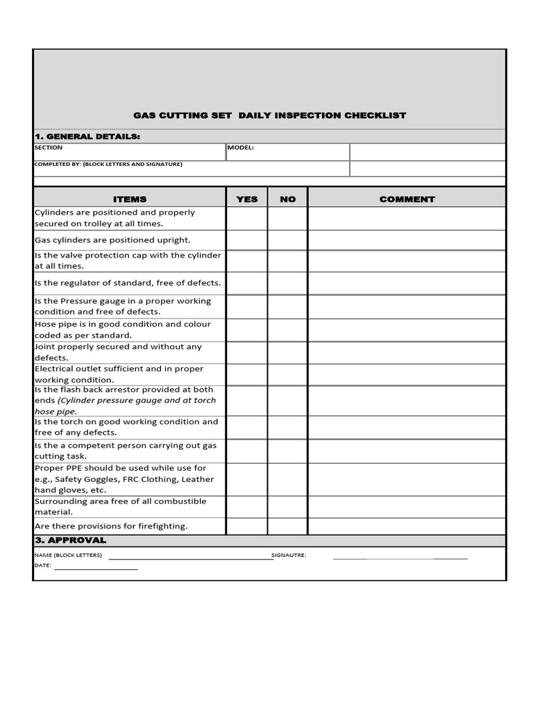 Daily Gas Cutting Inspection Checklist | PDF