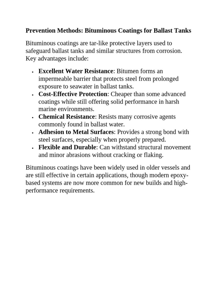 Prevention Methods: Bituminous Coatings For Ballast Tanks | PDF