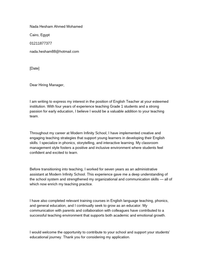 Nada Hesham Cover Letter | PDF