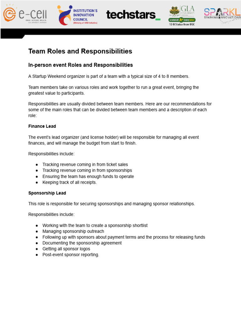 Startup Weekend Team Roles Guide | PDF | Regulatory Compliance | Business