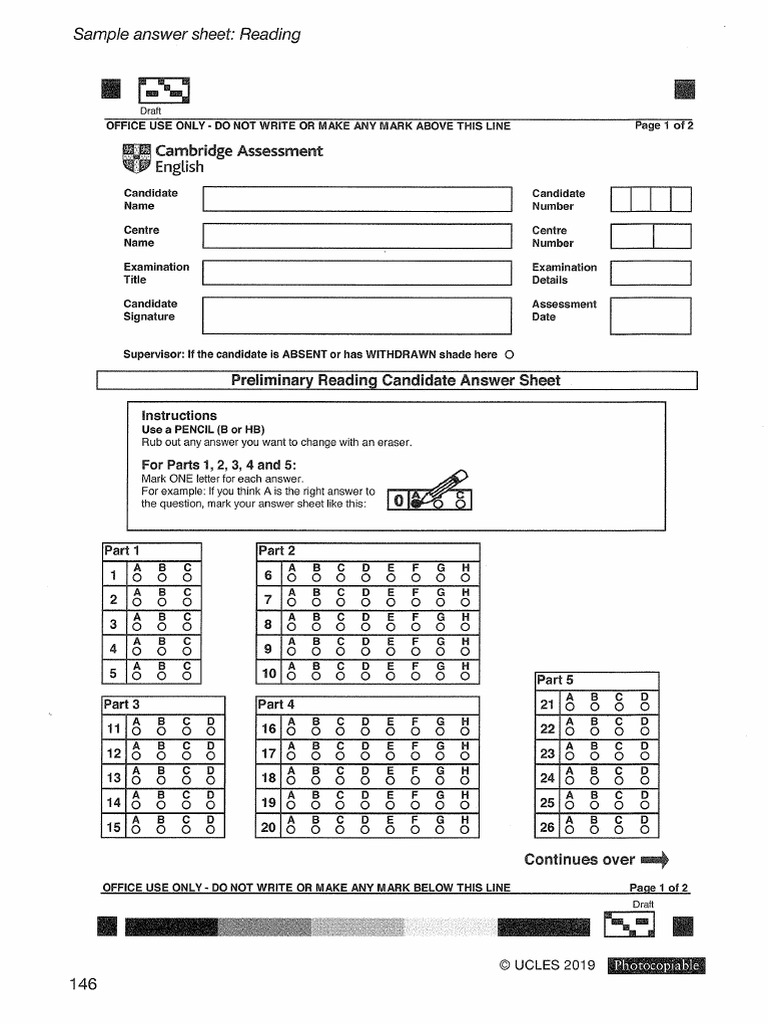 B1 Answer Sheets | PDF
