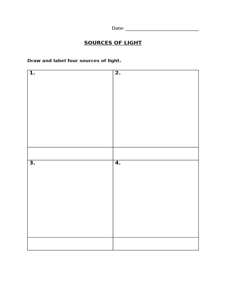 Week 19 Y2 Sources of Light Worksheet | PDF