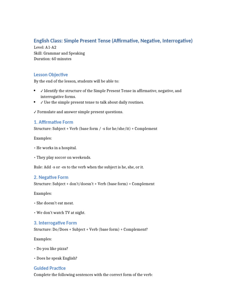 Simple Present Tense Lesson | PDF