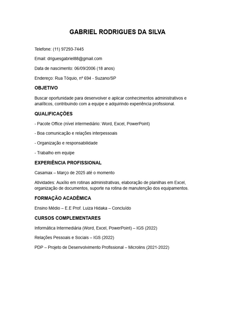 Curriculo Gabriel Rodrigues | PDF