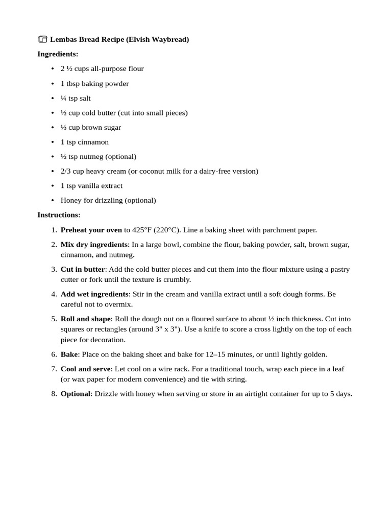 Lembas Bread Recepie | PDF