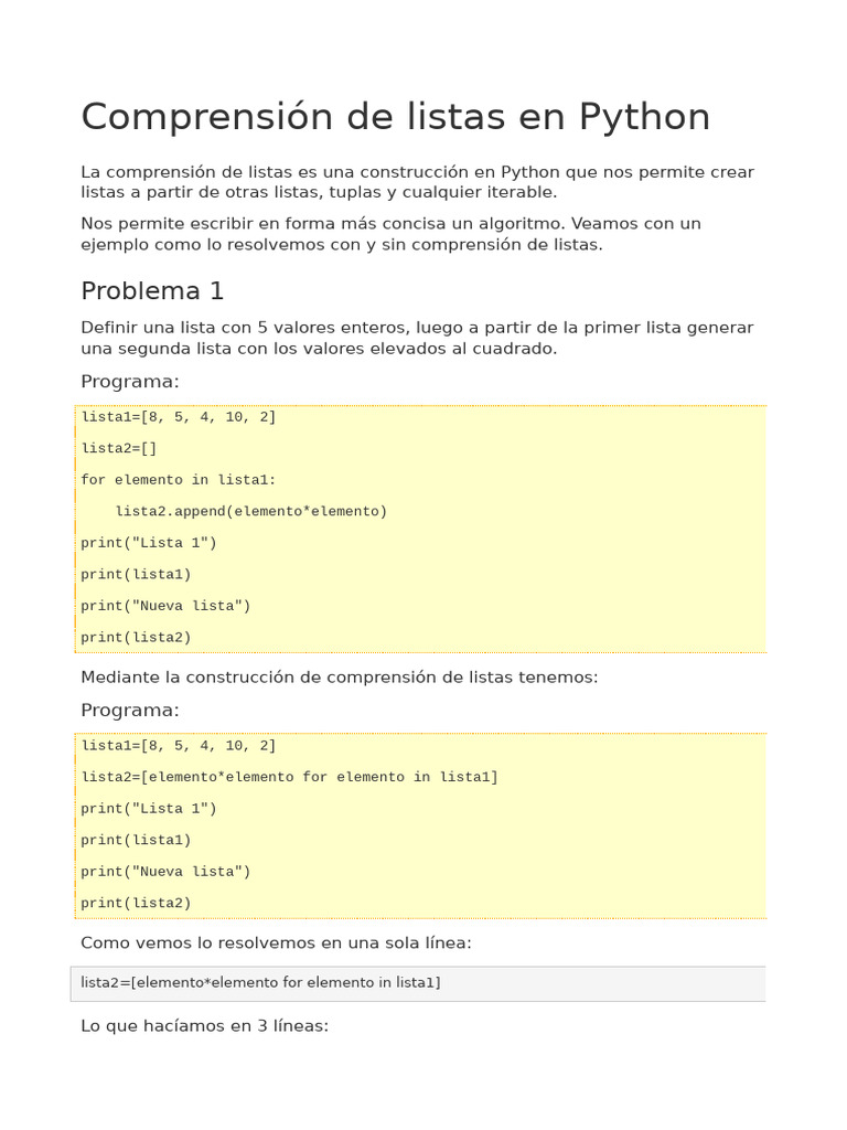 Comprensión de listas en Python | PDF | Python (lenguaje de programación) | Ingeniería de software