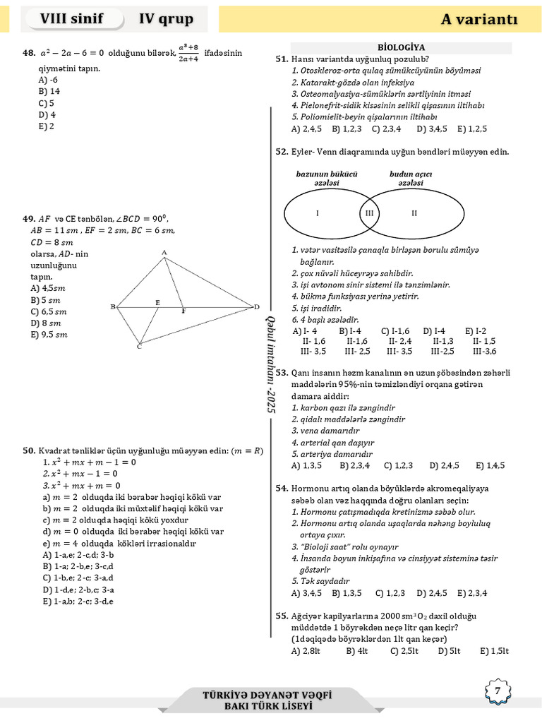VIII Sinif Sual IV Qrup | PDF