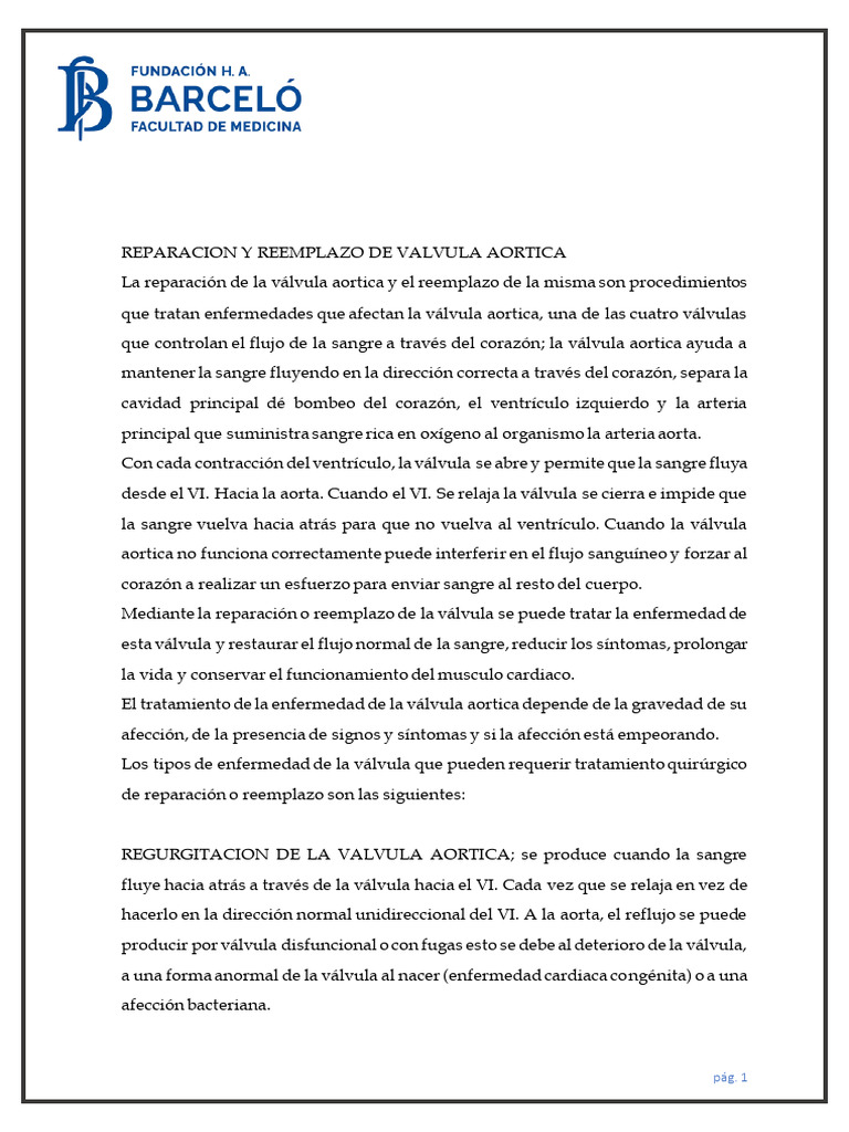 08-Cirugia Cardiaca. Reemplazo Valvular | PDF | Corazón ...