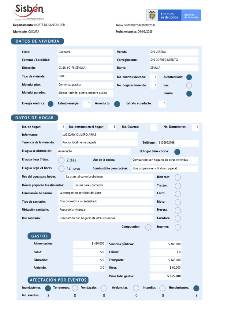 Ficha Del Sisben | PDF