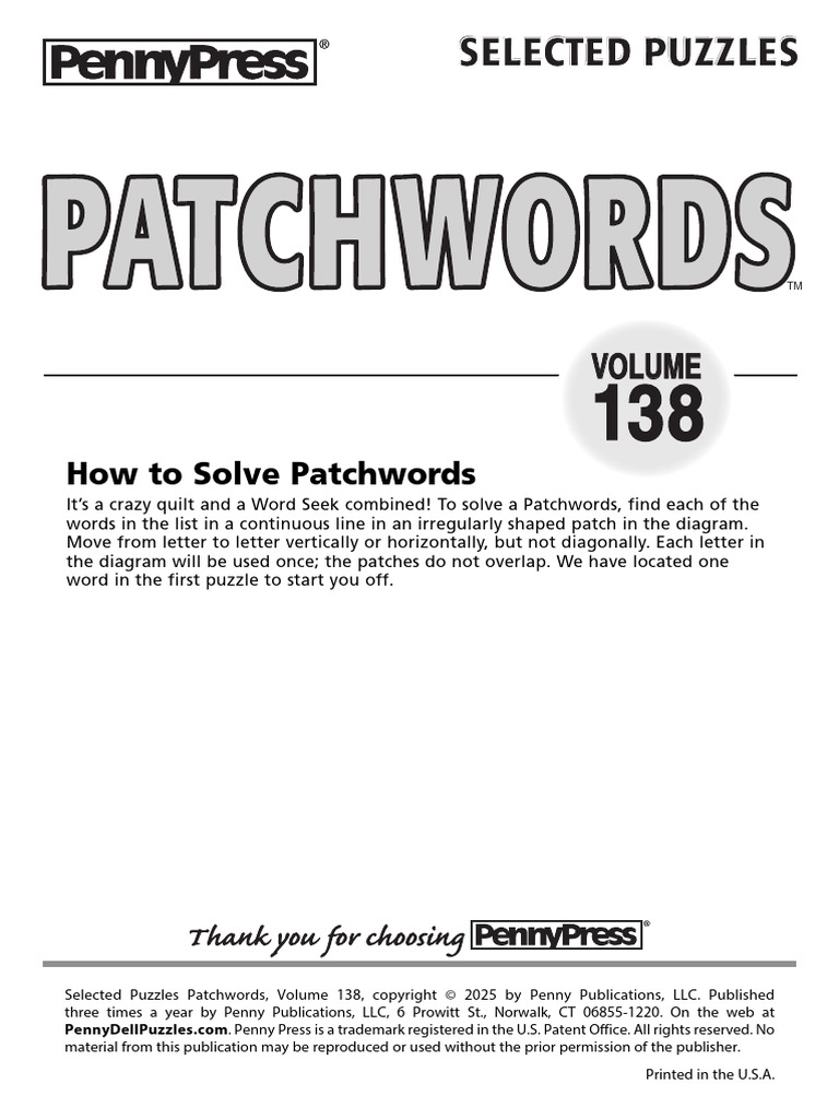 Print N Solve Books Patchwords Vol138 | PDF | Puzzles