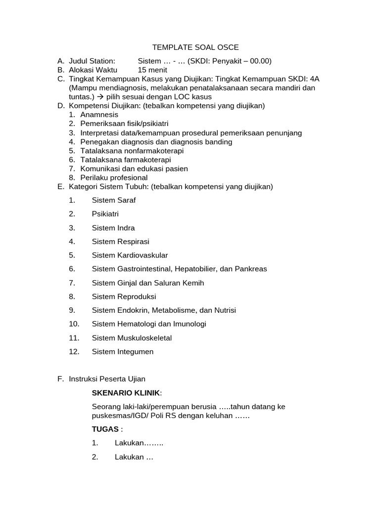 Template Soal Osce Ukmppd - 2021 | PDF