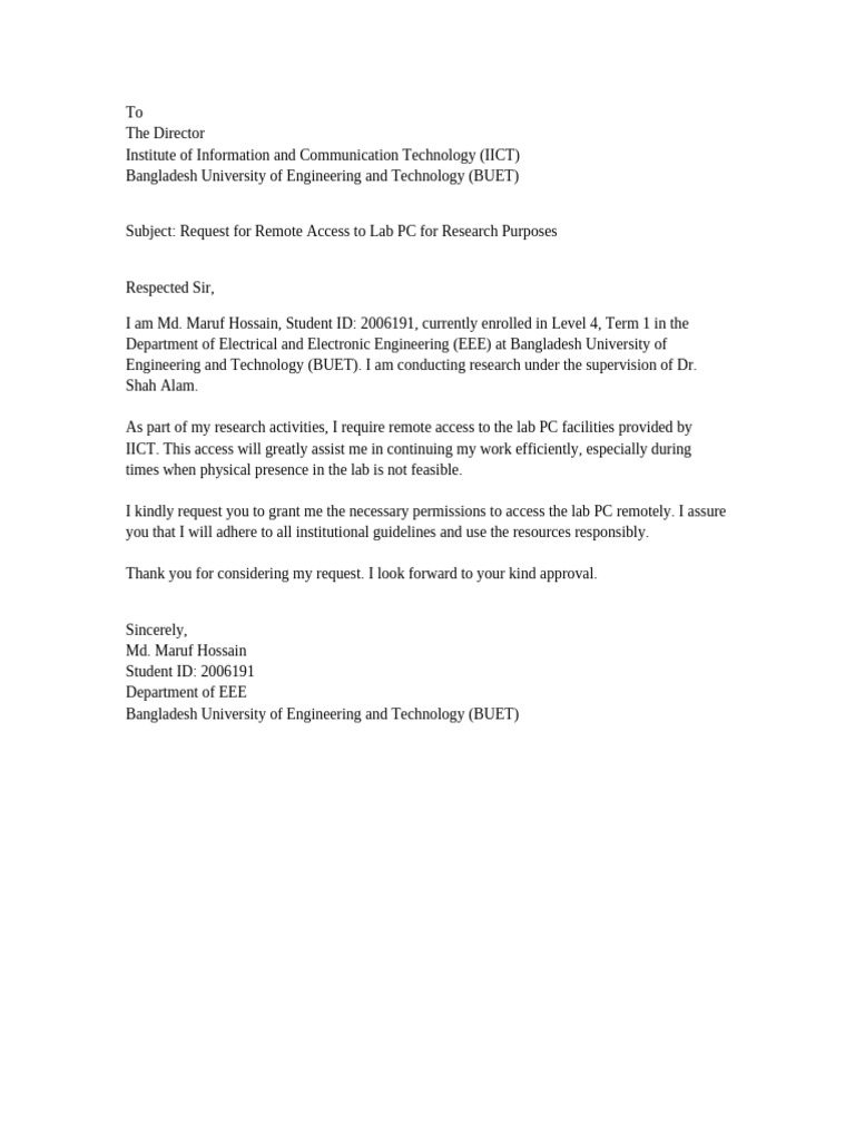 Remote Access Request Letter | PDF