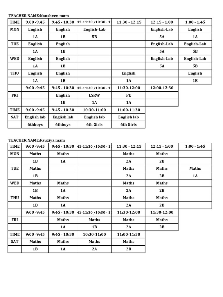 2025 Teacher Time Table Overview | PDF | Languages Of India