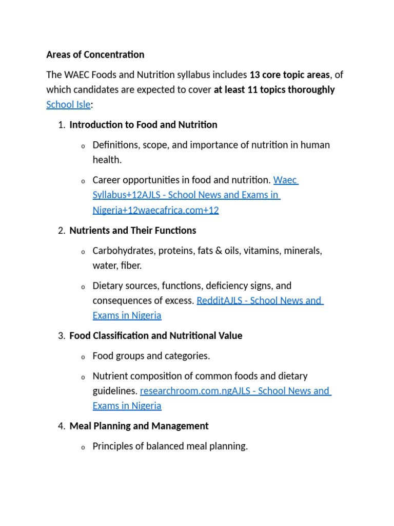 GCE Food and Nutrition Syllabus Overview | PDF | Cooking | Nutrition