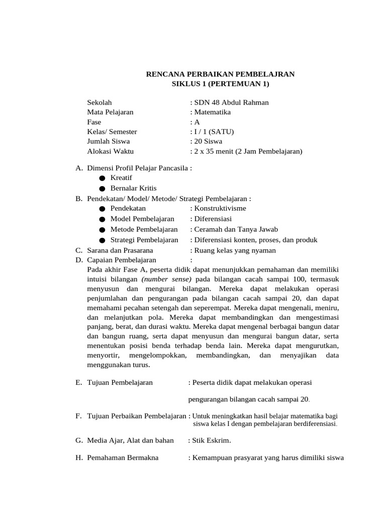 Rencana Perbaikan Pembelajaran Matematika | PDF