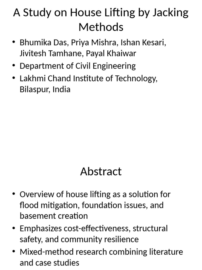 House Lifting by Jacking Methods Presentation | PDF | Flood | Climate ...