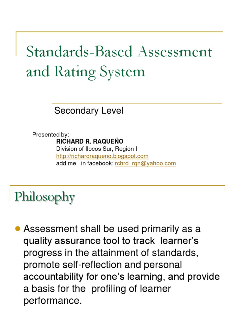Standards-Based Assessment and Rating System: Secondary Level | PDF ...