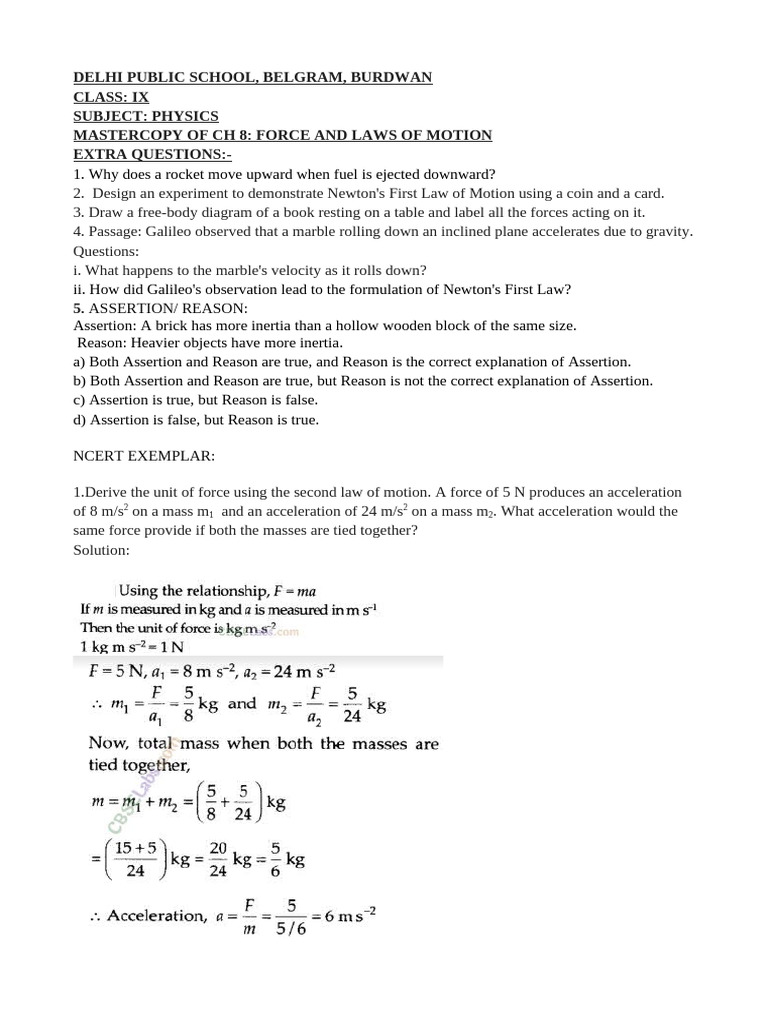Extra Questions Class Ix Physics | PDF | Force | Mass