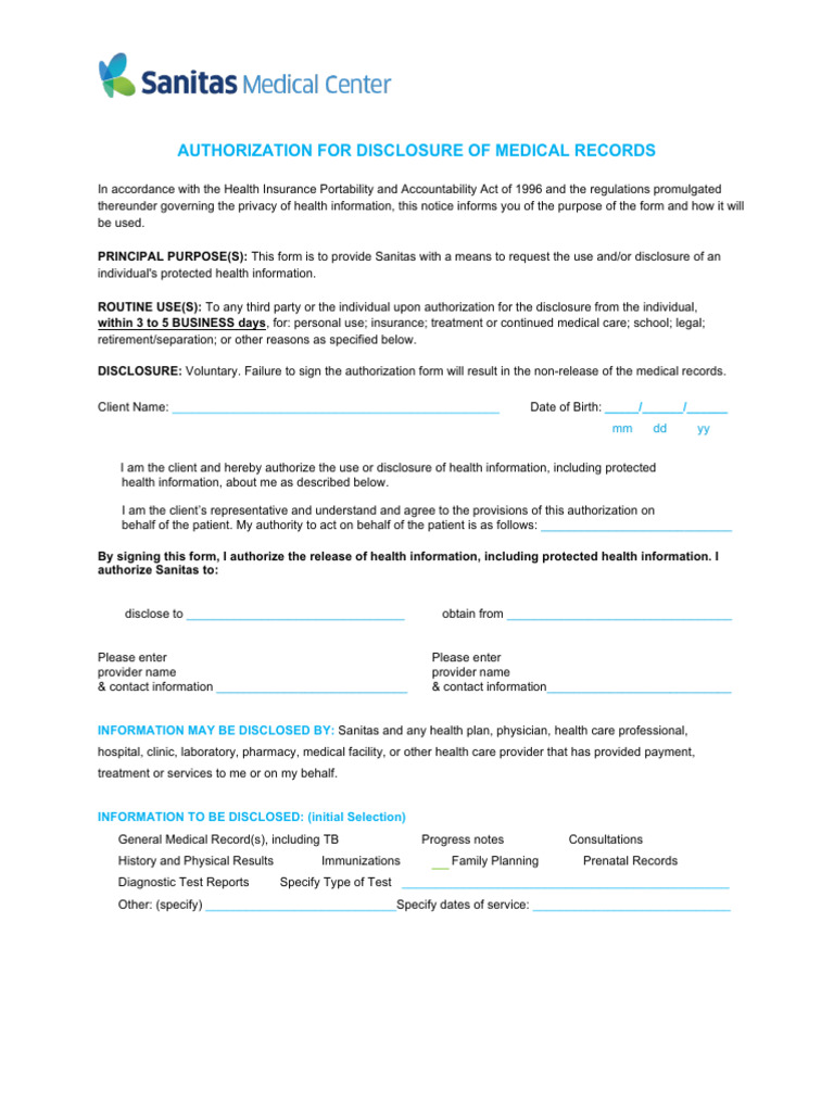 Medicare Medical Records Disclosure Form | PDF | Psychotherapy ...