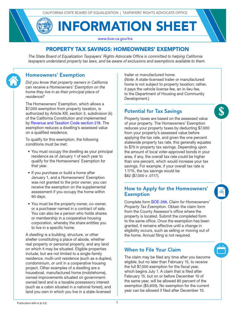 Info Sheet - Homeowners' Exemption California | PDF | Property Tax | Taxes