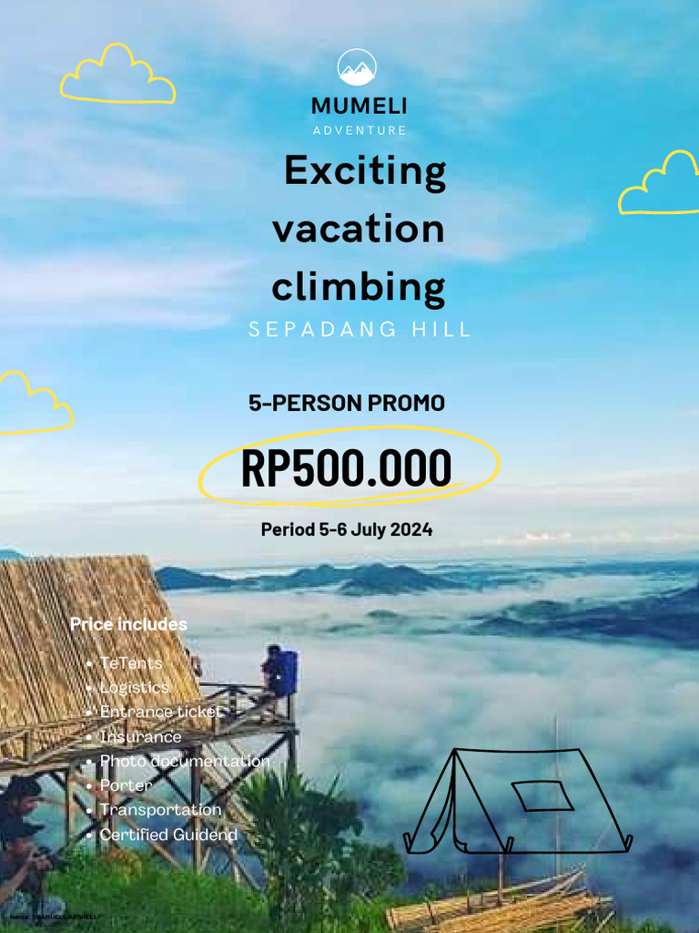 Poster Liburan Paket Mendaki Gunung Foto Minimalis Ilustrasi Kuning ...
