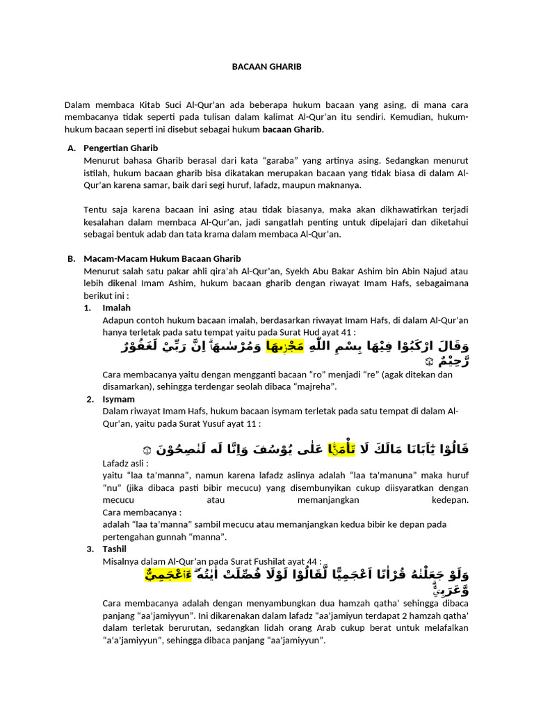 Hukum Bacaan Gharib dalam Al-Qur'an | PDF